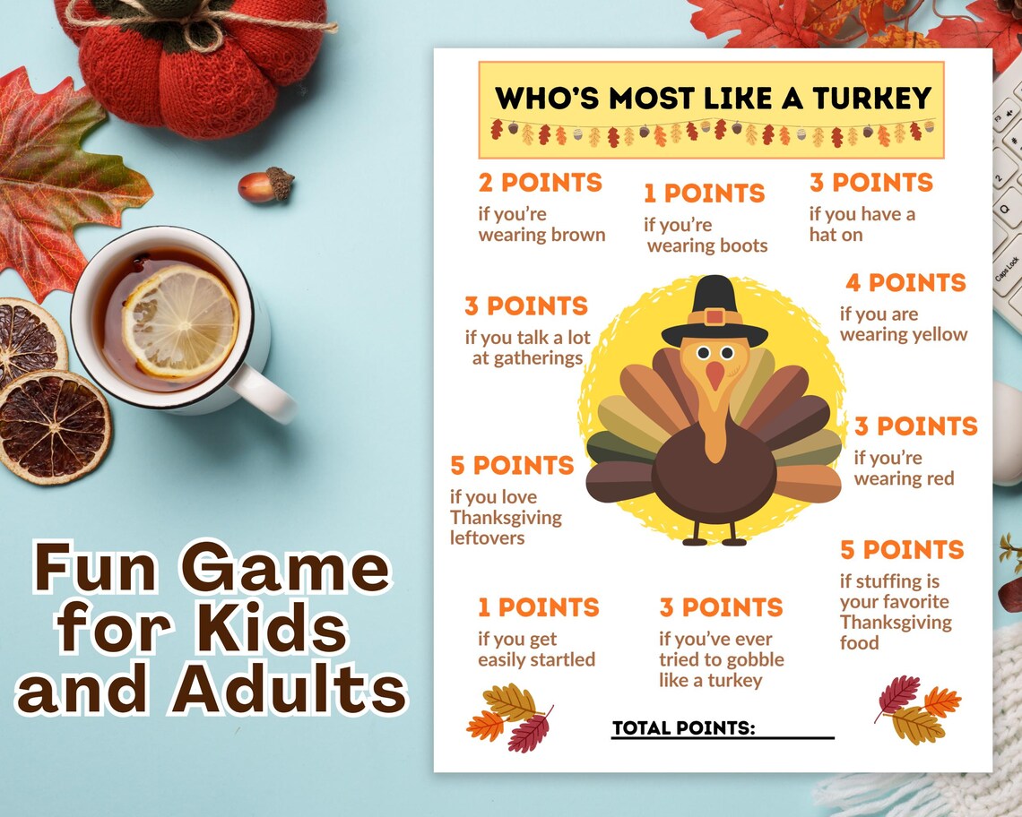 Who is Most Like a Turkey, Thanksgiving Trivia Game, Printable Fun for ...