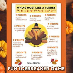 Who is Most Like a Turkey, Thanksgiving Trivia Game, Printable Fun for ...