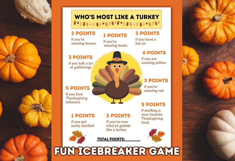 Who is Most Like a Turkey, Thanksgiving Trivia Game, Printable Fun for ...