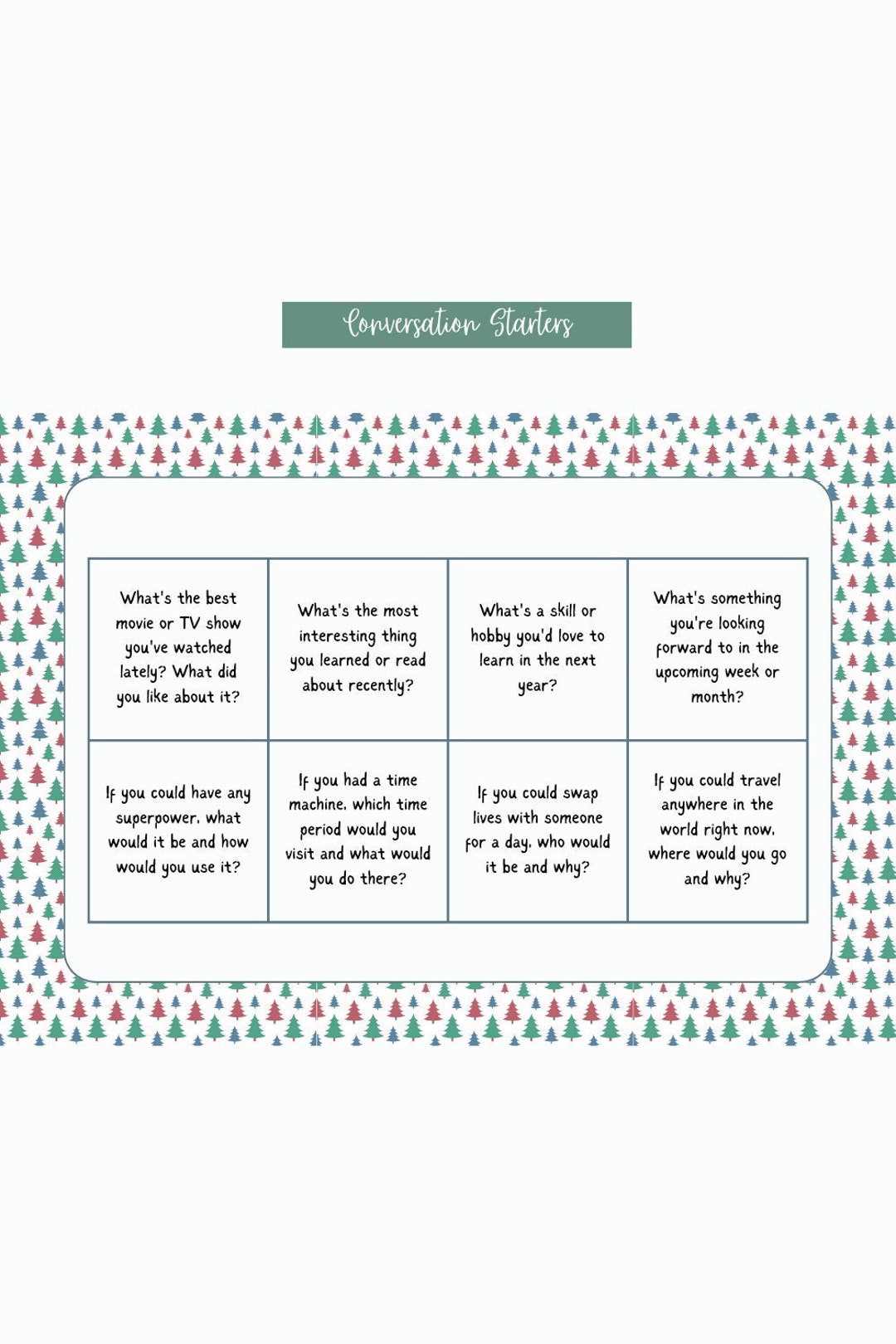 Conversation Starter Placemats for the Holidays or Parties. Teen and ...