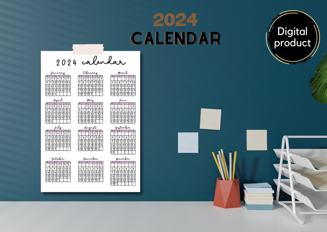 One Page 2024 Calendar Printable Calendar Minimalistic Printable ...