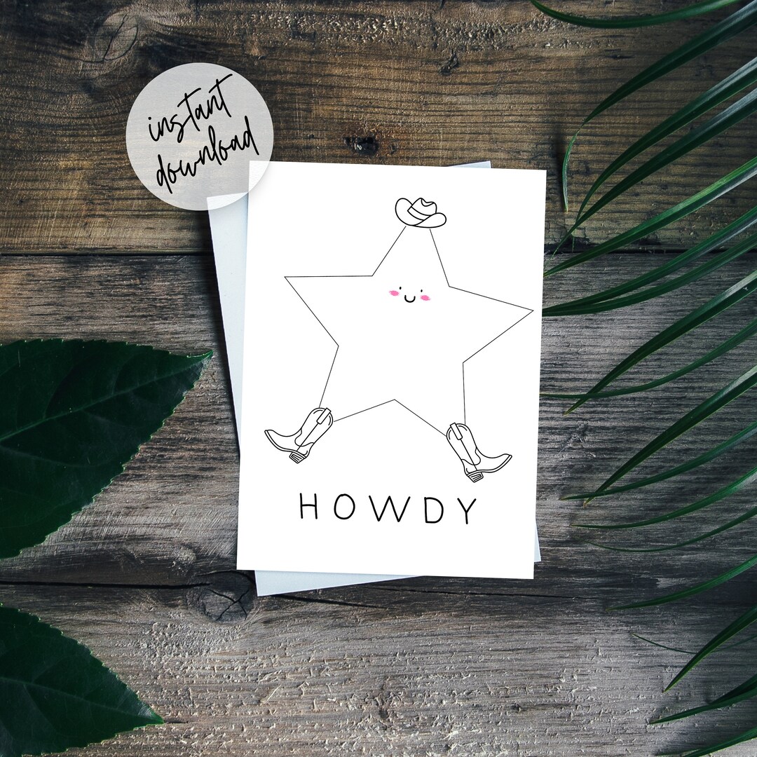 Howdy Star Cowboy Card, Hello Card, Welcome Card, Funny Cowboy, Horse ...