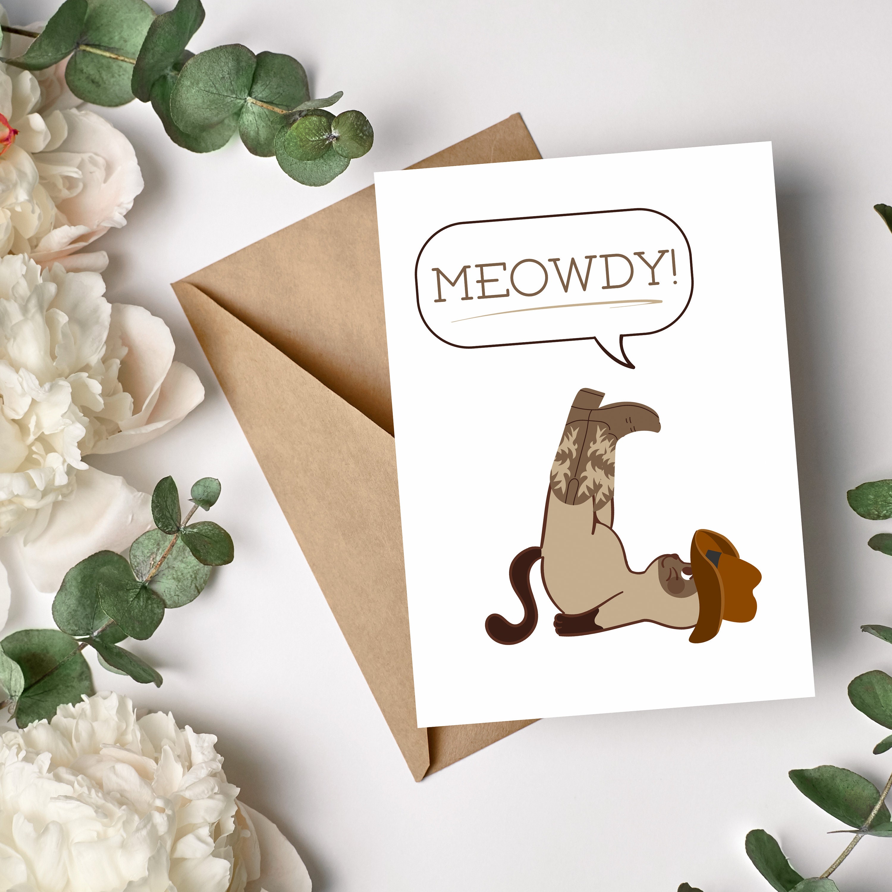Meowdy Cowboy Cat, Hello Card, Welcome Card, Funny Cowboy, Horse ...
