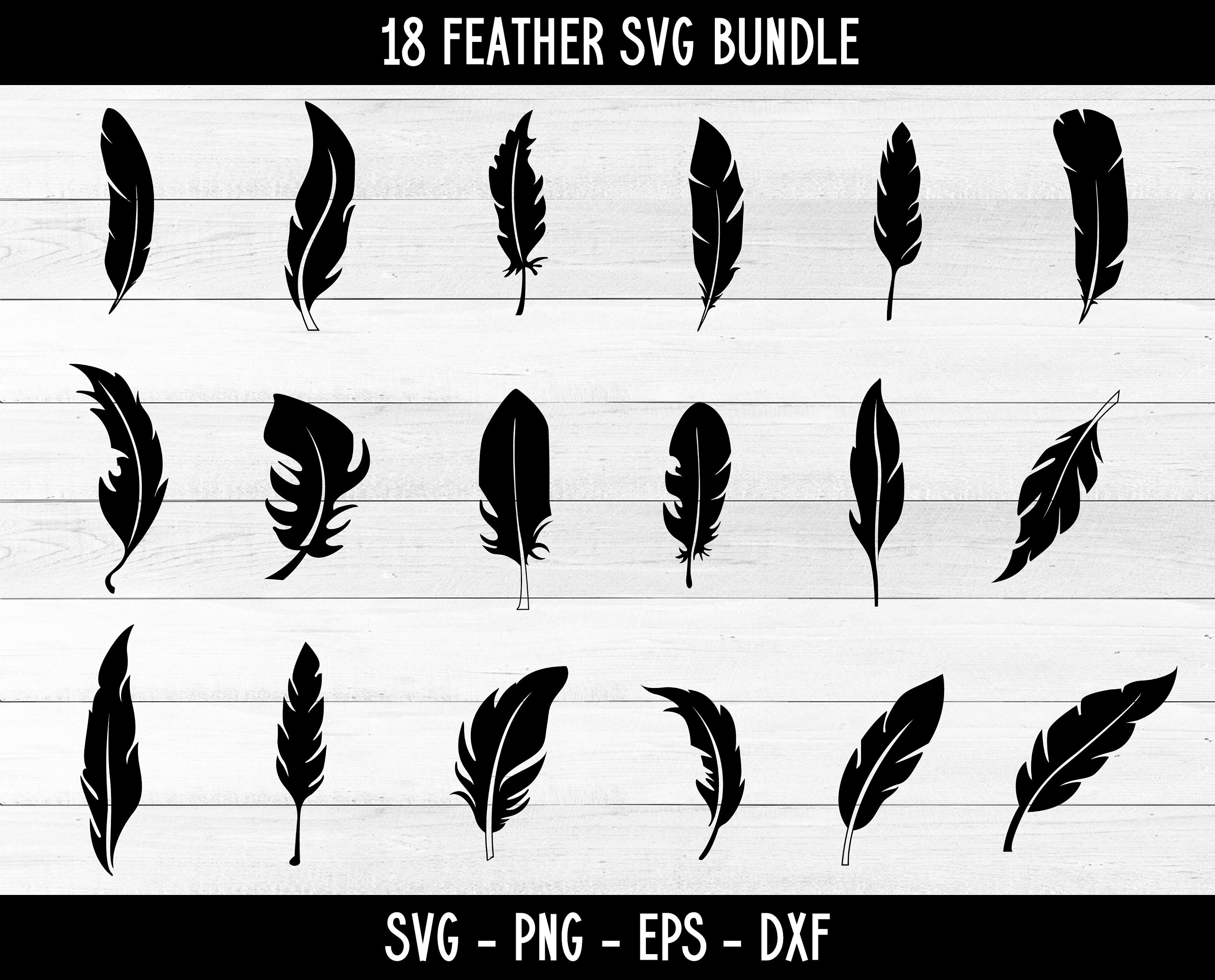 18 Feather Svg Bundle Black and White, Feather Svg Bundle, Feather ...