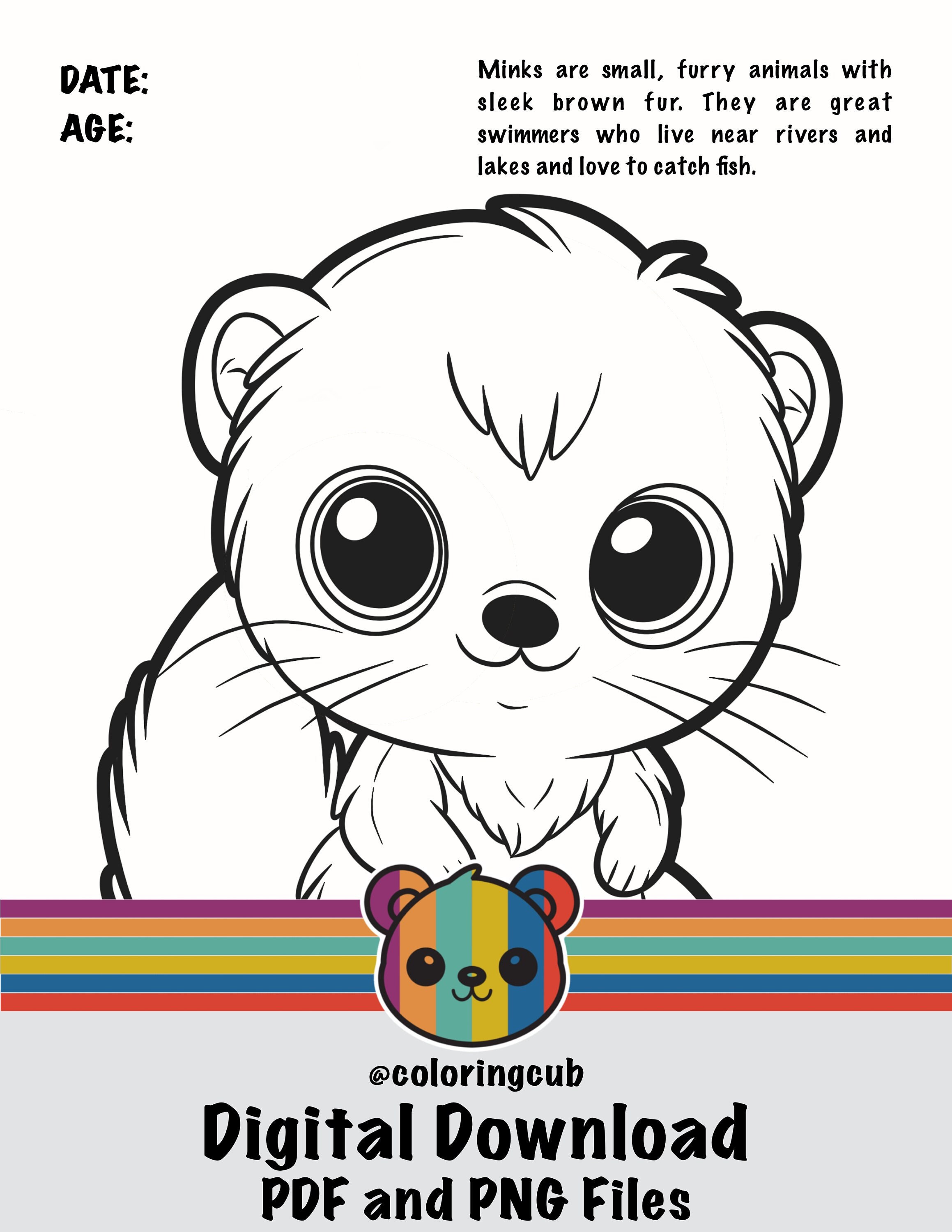 Cute Baby Mink Coloring Page, Digital Download, Printable Children's ...