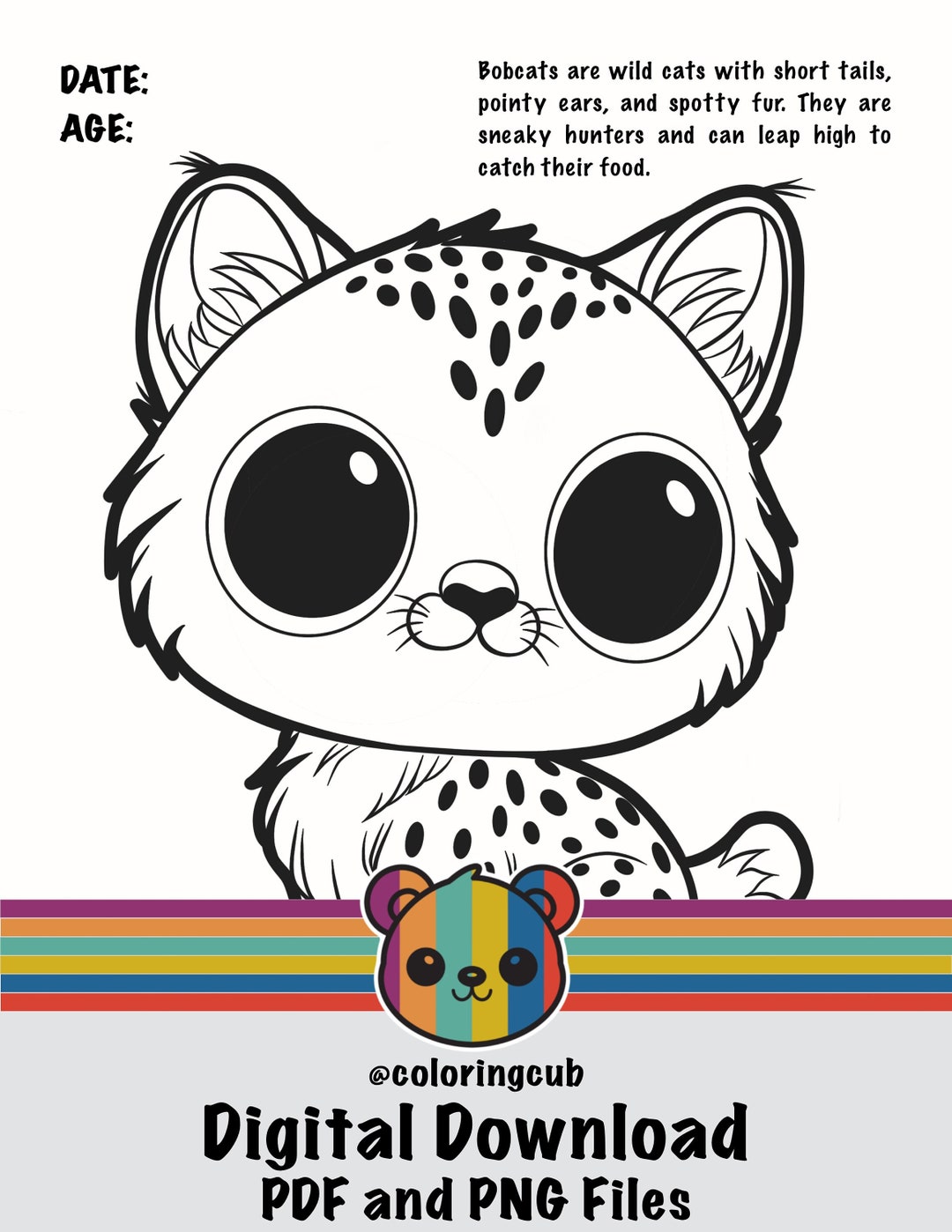 Cute Baby Bobcat Coloring Page, Digital Download, Printable Children's ...