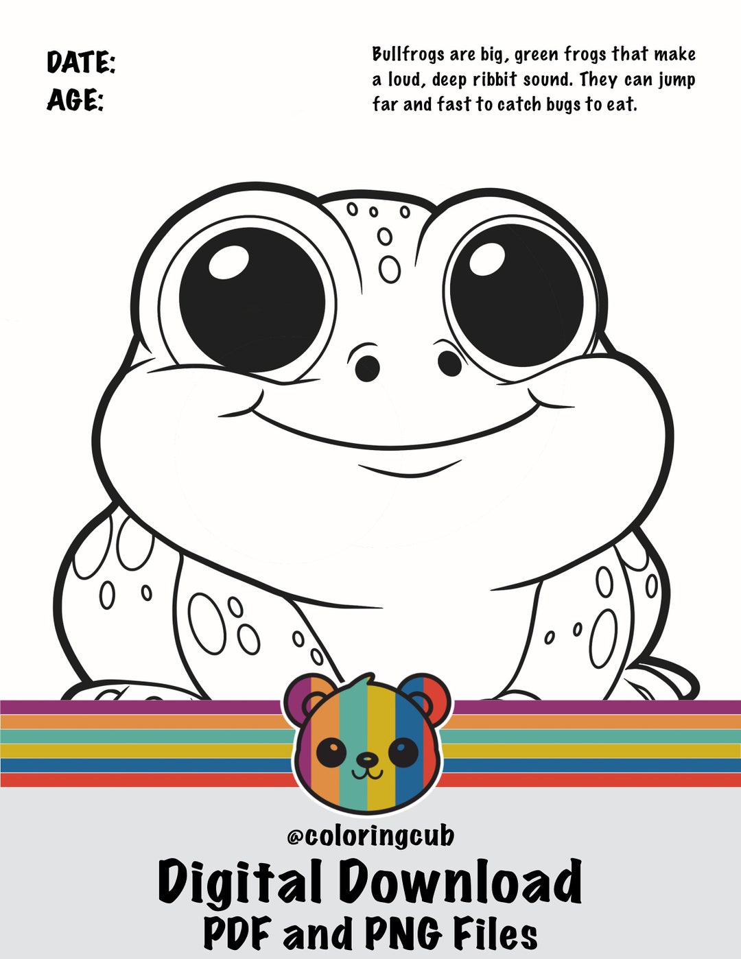 Cute Baby Bullfrog Coloring Page, Digital Download, Printable Children ...