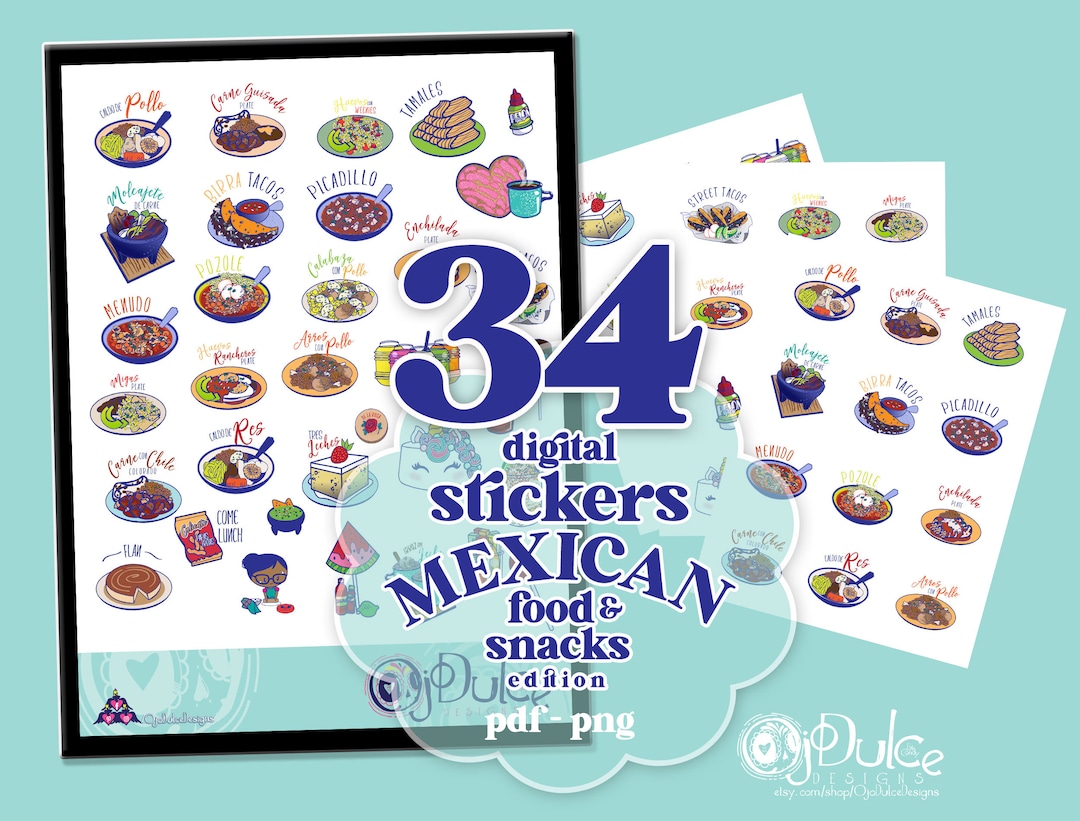 Digital Stickers | Mexican Food & Snack Edition | PNG and PDF - Etsy