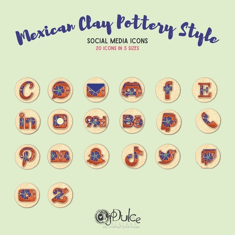 Mexican Clay Pottery Social Media Icons - PNG - Etsy