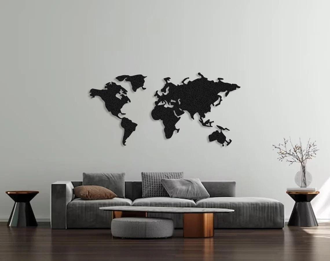Metal World Map Wall Art, Metal World Map Decor, Large Metal Wall Art ...