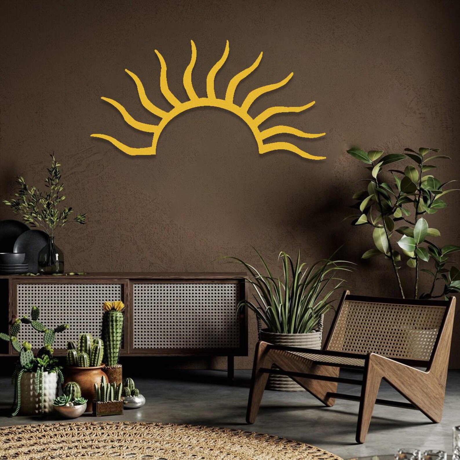 Sun Metal Wall Decor, Modern Sun Art, Minimalist Line Decor, Above Bed ...