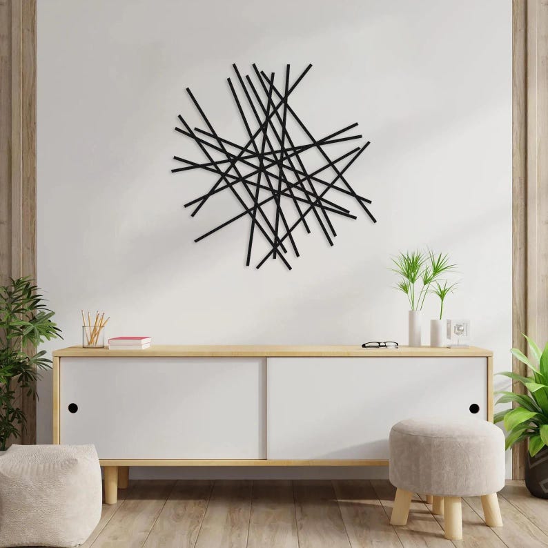 Line Metal Wall Art, Minimalist Line Art, Geometric Metal Wall, Above ...