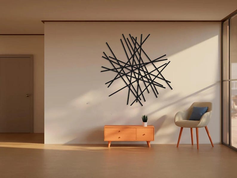 Line Metal Wall Art, Minimalist Line Art, Geometric Metal Wall, Above ...