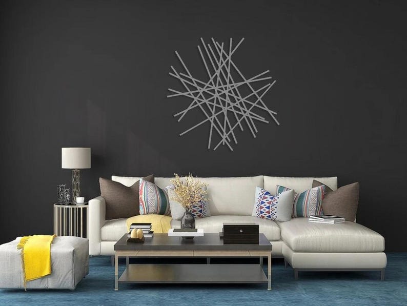 Line Metal Wall Art, Minimalist Line Art, Geometric Metal Wall, Above ...