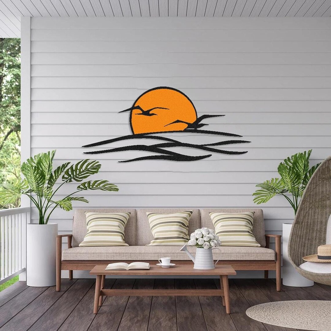 Colorful Sunrise Metal Wall Decor, Sun and Seagulls Wall Decor ...