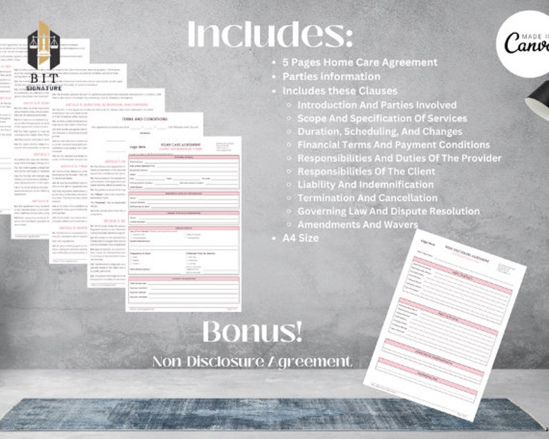 Home Care Agreement Template, Terms of Service Contract, Editable ...