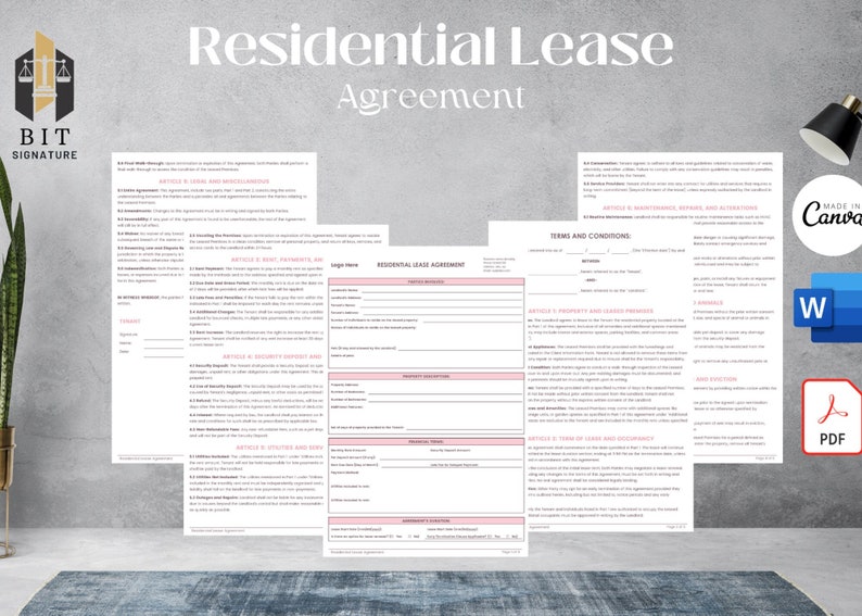 Printable Rental Agreement Template. Lease Contract Template. Landlord ...