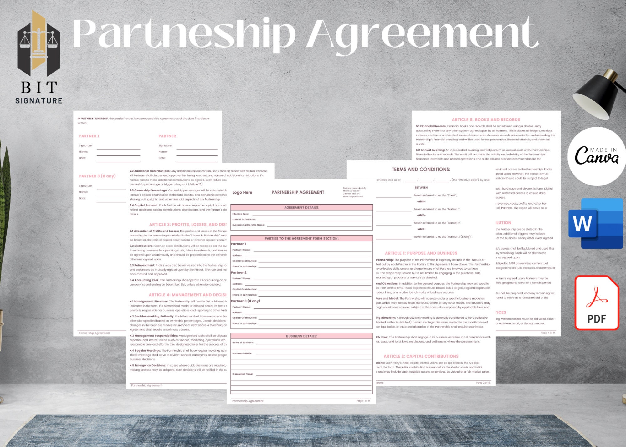 Editable Partnership Agreement Template, Partnership Contract ...