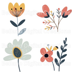 Whimsical Flowers Clipart Digital Images Pink Blue Clipart Set Instant ...