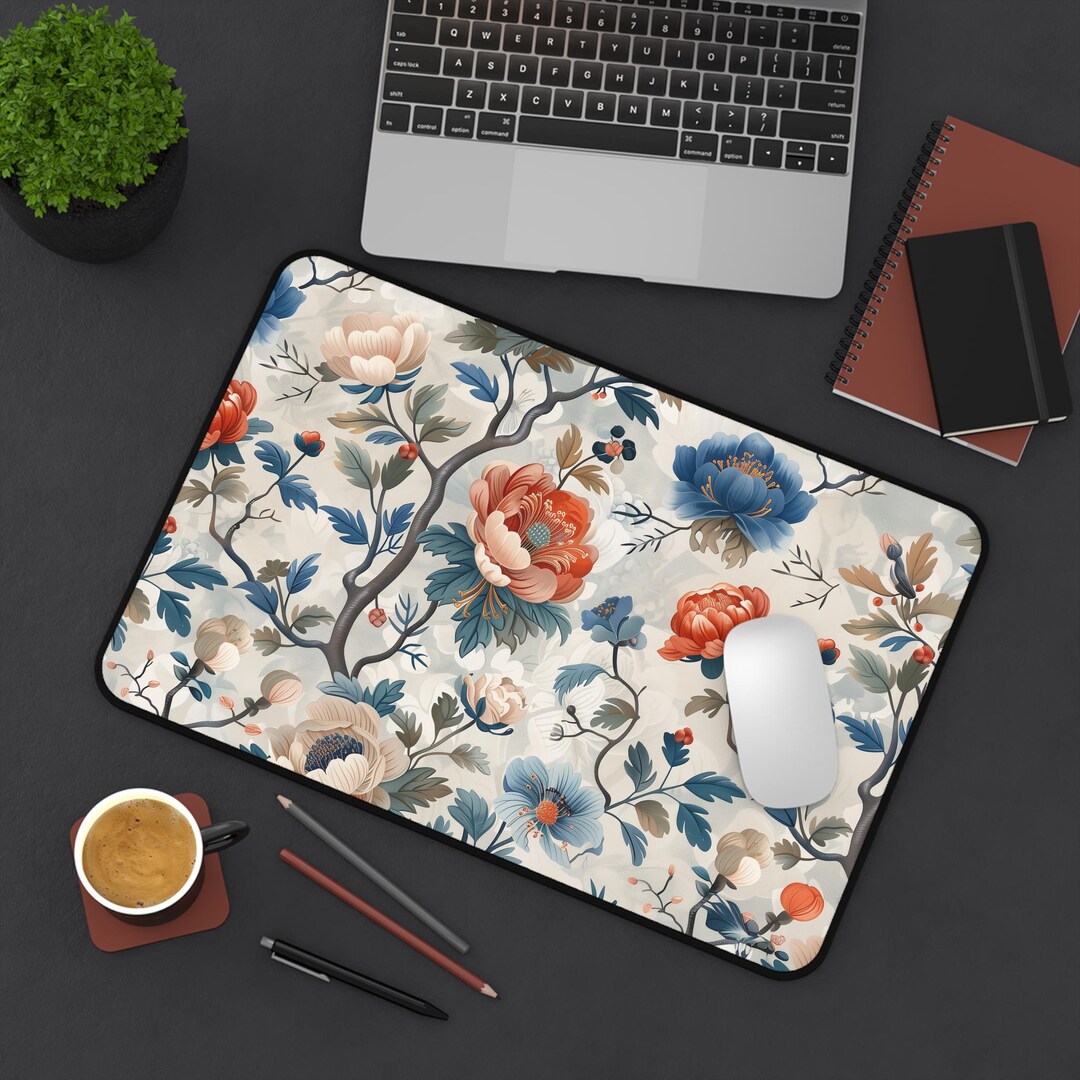 Vintage Floral Chinoiserie Inspired Design Desk Mat Spring Flowers Mat ...