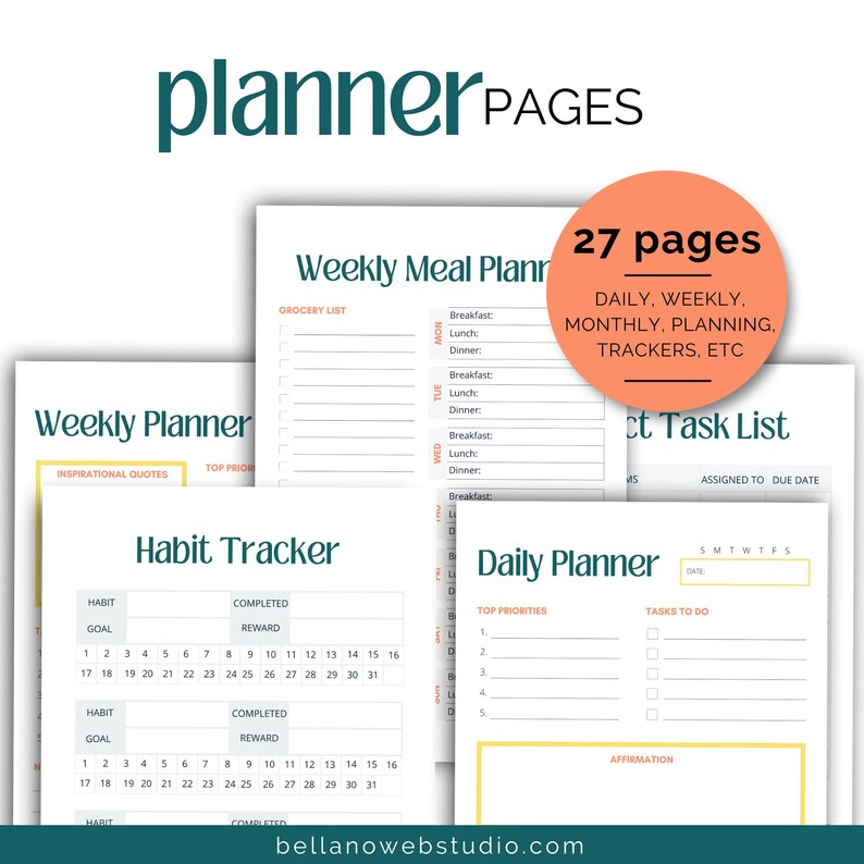 Printable Daily Weekly Monthly Planner & Tracker Pages - Etsy