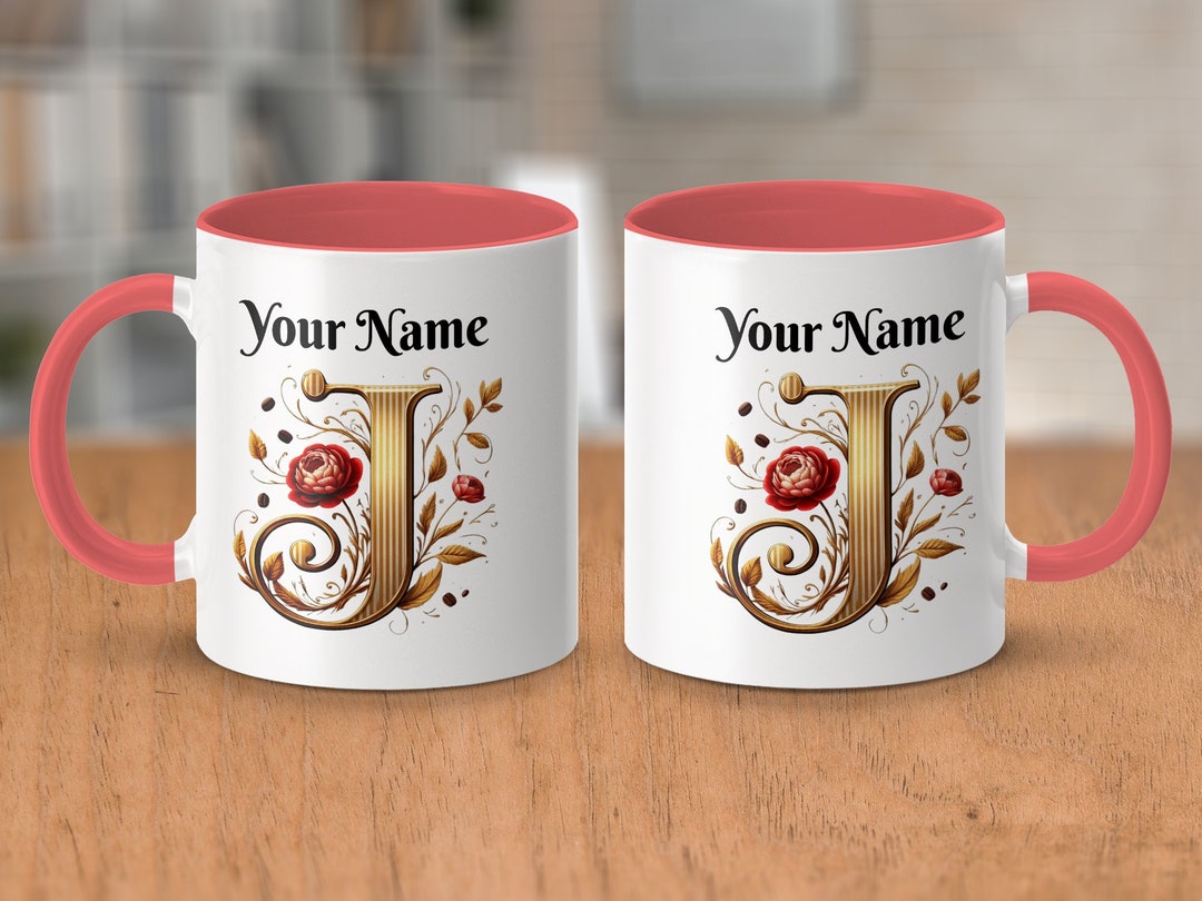Elegant Artistic Vintage Monogram Floral Letter J Mug With Custom Name ...