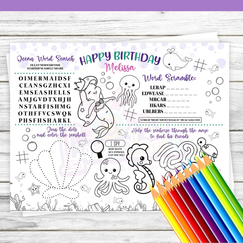 Mermaid coloring sheet, Coloring page, Mermaid party, Mermaid placemat ...