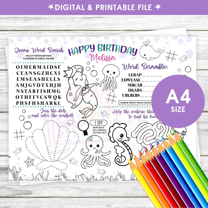 Mermaid coloring sheet, Coloring page, Mermaid party, Mermaid placemat ...