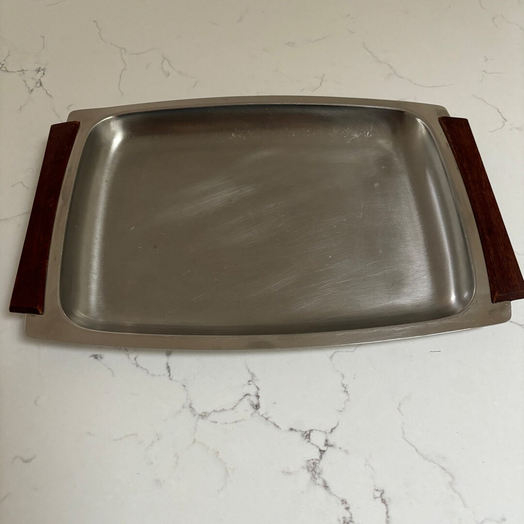 MCM Stainless Tray With Teak Handles - Etsy