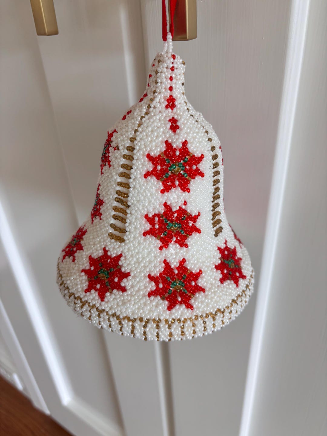 Large Vintage Beaded Christmas Bell in Red, White and Gold - Etsy