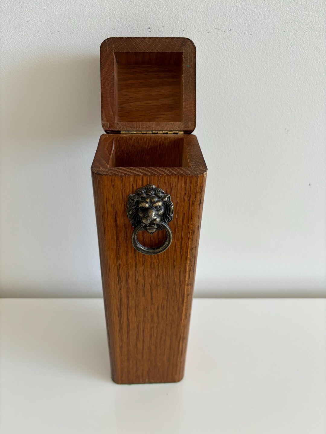 Wooden Matchstick Holder With Hinged Lid and Brass Lion Accent - Etsy