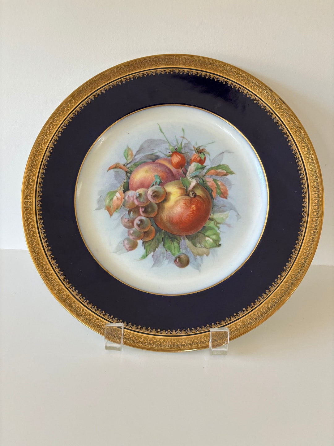 Italian Decorative Plate by Salviati in Gold, Cobalt Blue and Fruit ...