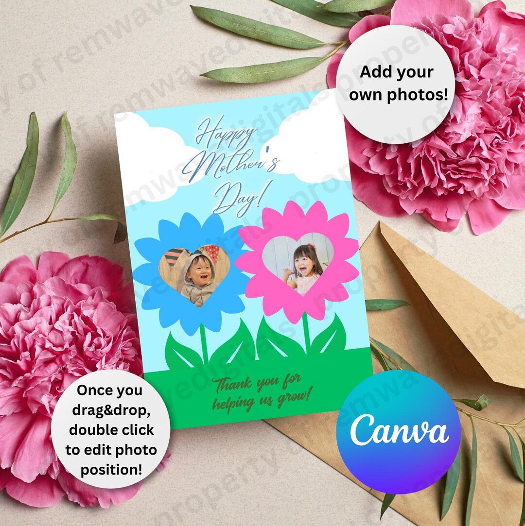 Mother's Day Flower Customizable Photo Digital Canva Invite | Canva ...