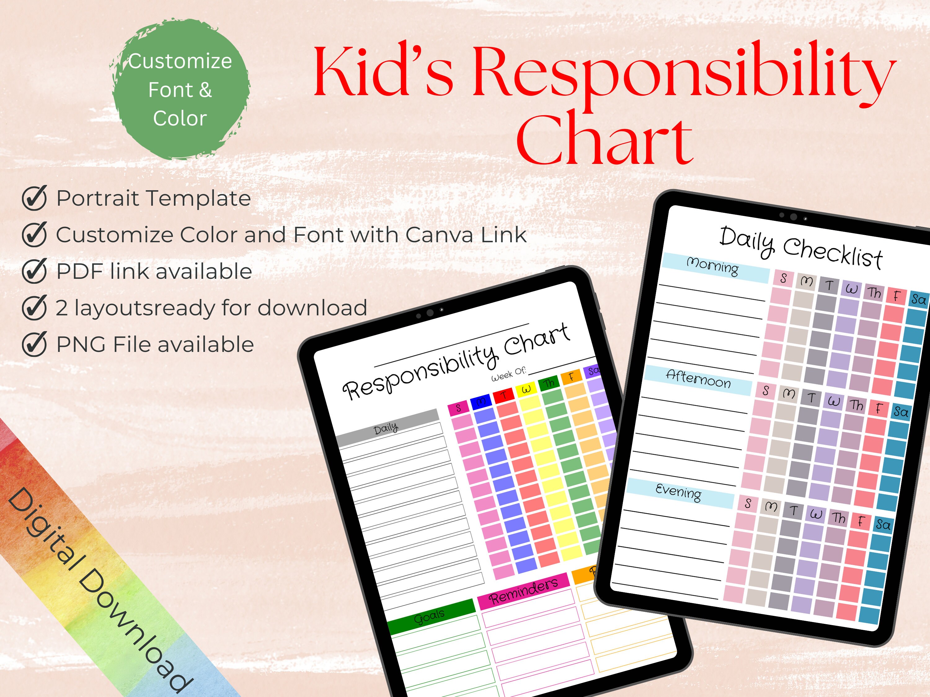 Editable Kids Behavior Chart Kids Responsibility Chart Template ...