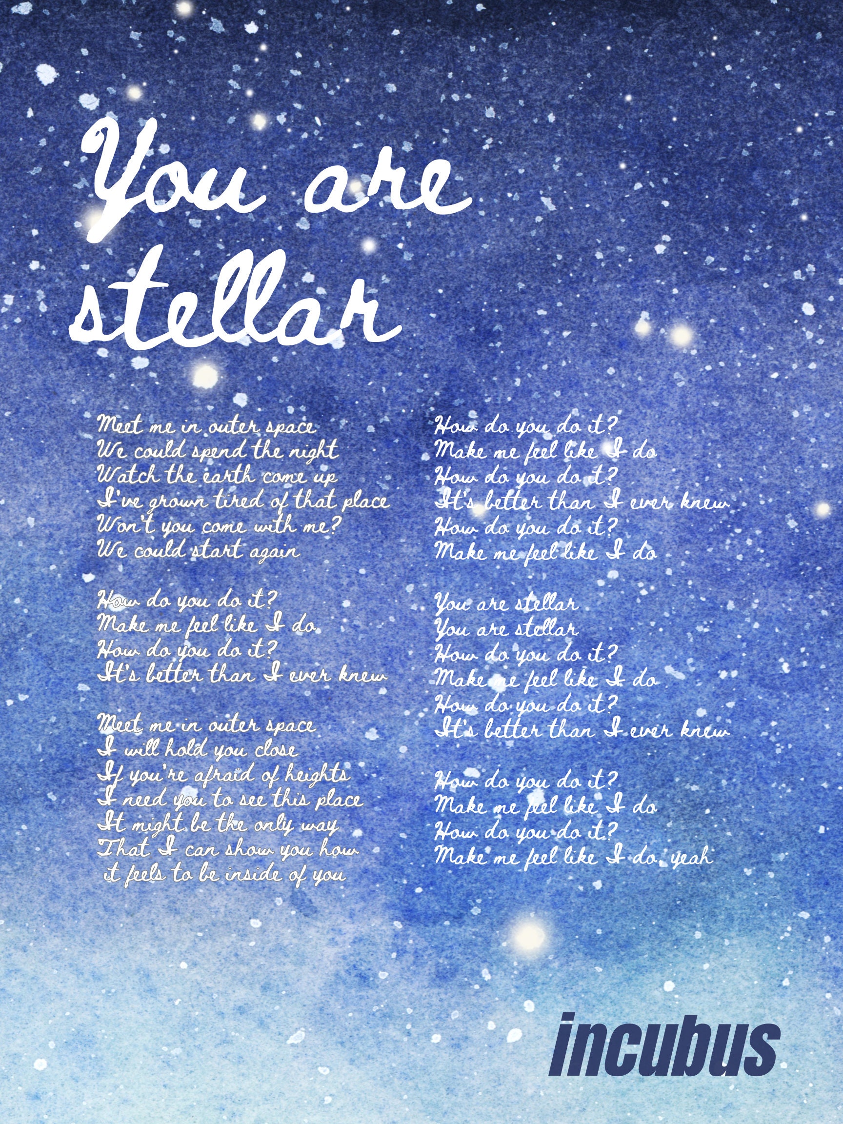 Incubus Poster, Incubus Stellar Lyrics - Etsy