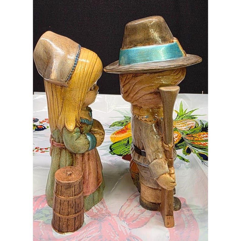 Vintage Ceramic Pilgrim Boy and Girl Figurines Hand Painted ...