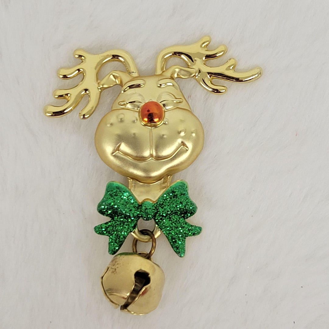 Vintage Christmas Rudolph Reindeer Gold Colored Pin Brooch With Bell - Etsy