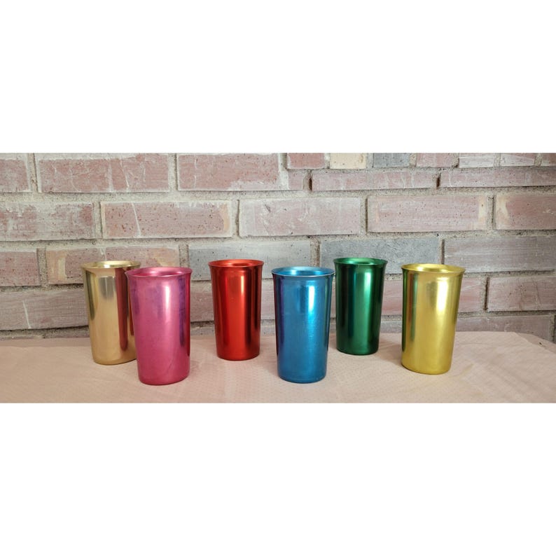 Vintage 1950s Colorful Retro Style Metallic Sunburst Aluminum Cups Set ...