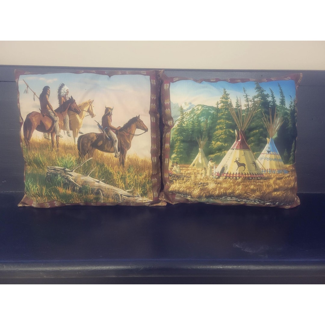 Native American Indian Scene Accent Pillows - Set of 2 - Etsy