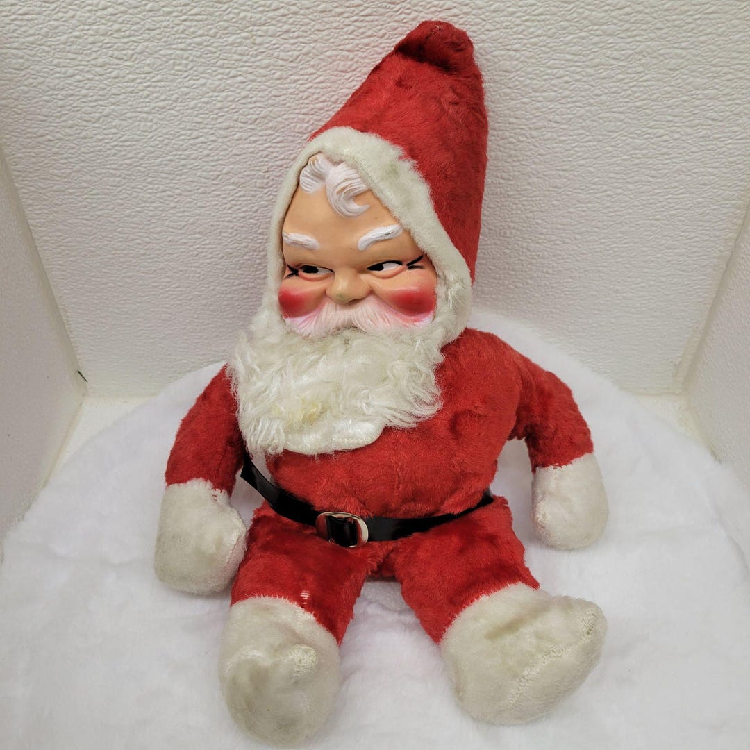 Vintage Plush Santa Claus Doll With Painted Rubber Face & Red Velvet ...