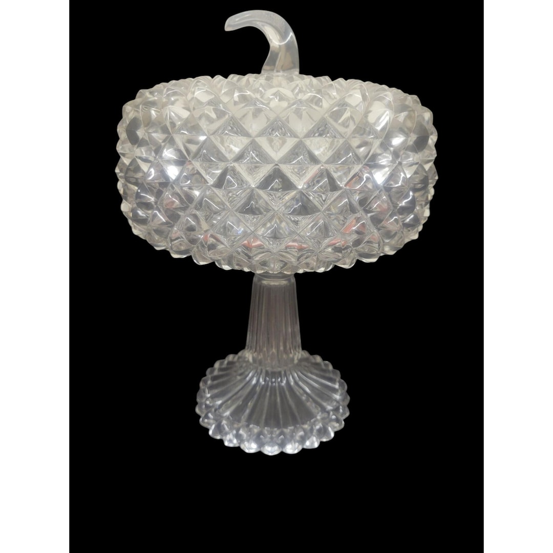 Vintage EAPG Diamond Point Large Covered Compote - Etsy