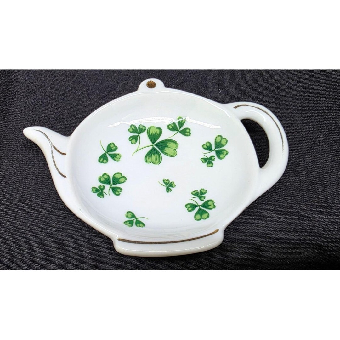 Vintage Lefton Tea Pot Shaped Dish St Patrick Day Clover Shamrock ...