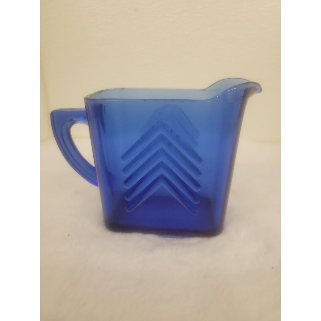 Vintage Cobalt Blue Hazel Atlas Glass Chevron Square Creamer 1930's - Etsy