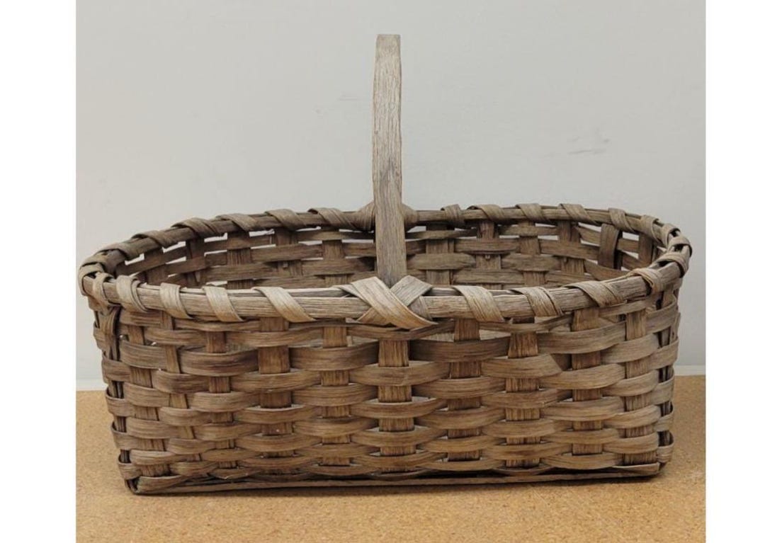 Antique Rectangular Oak or Ash Splint Basket With Handle Rustic ...