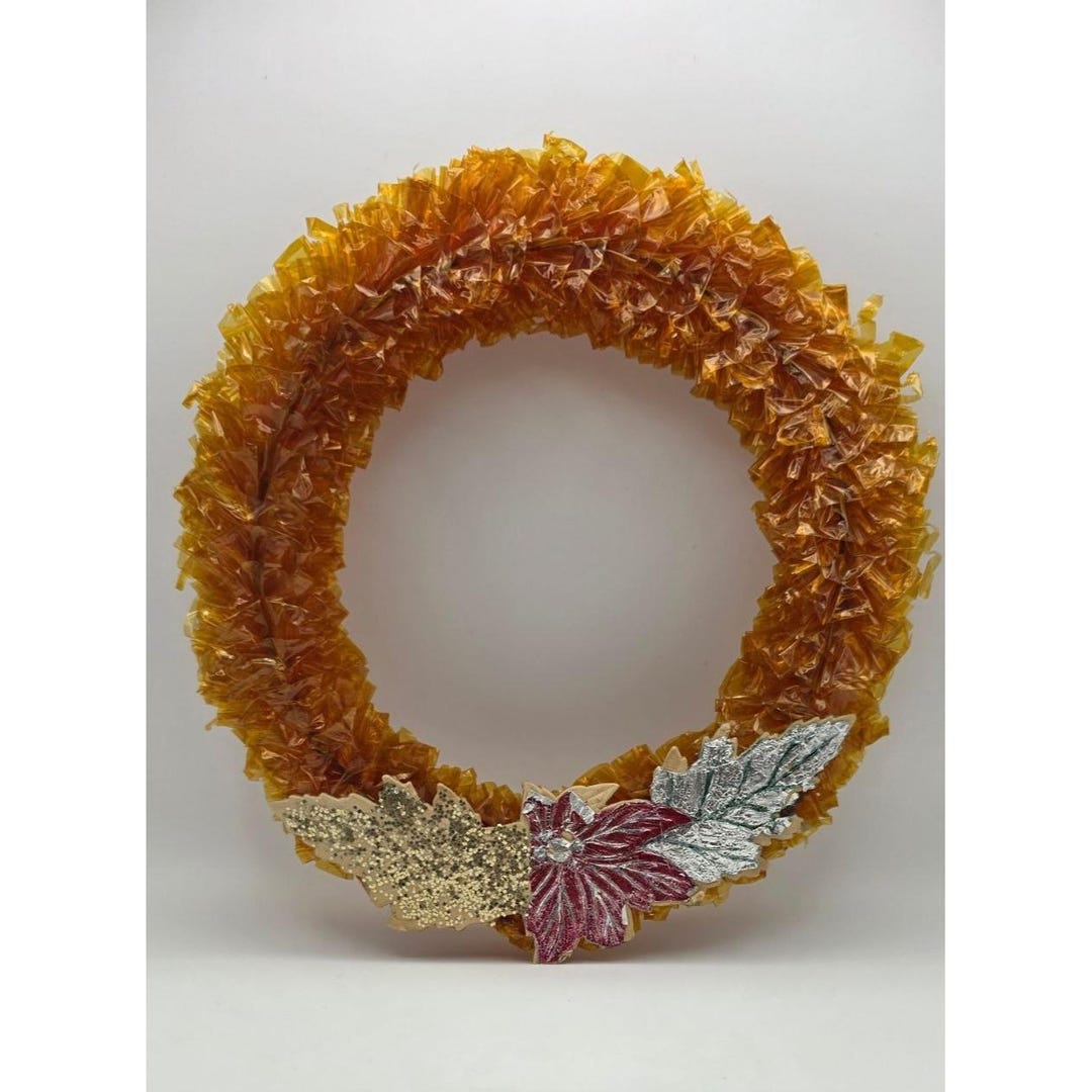 Vintage Gold Cellophane Christmas Wreath W Glitter Foil Poinsettia - Etsy