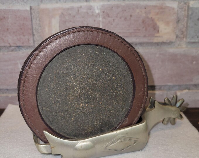 Vintage Western-themed Metal Spur Coaster Holder With 4 Leather ...