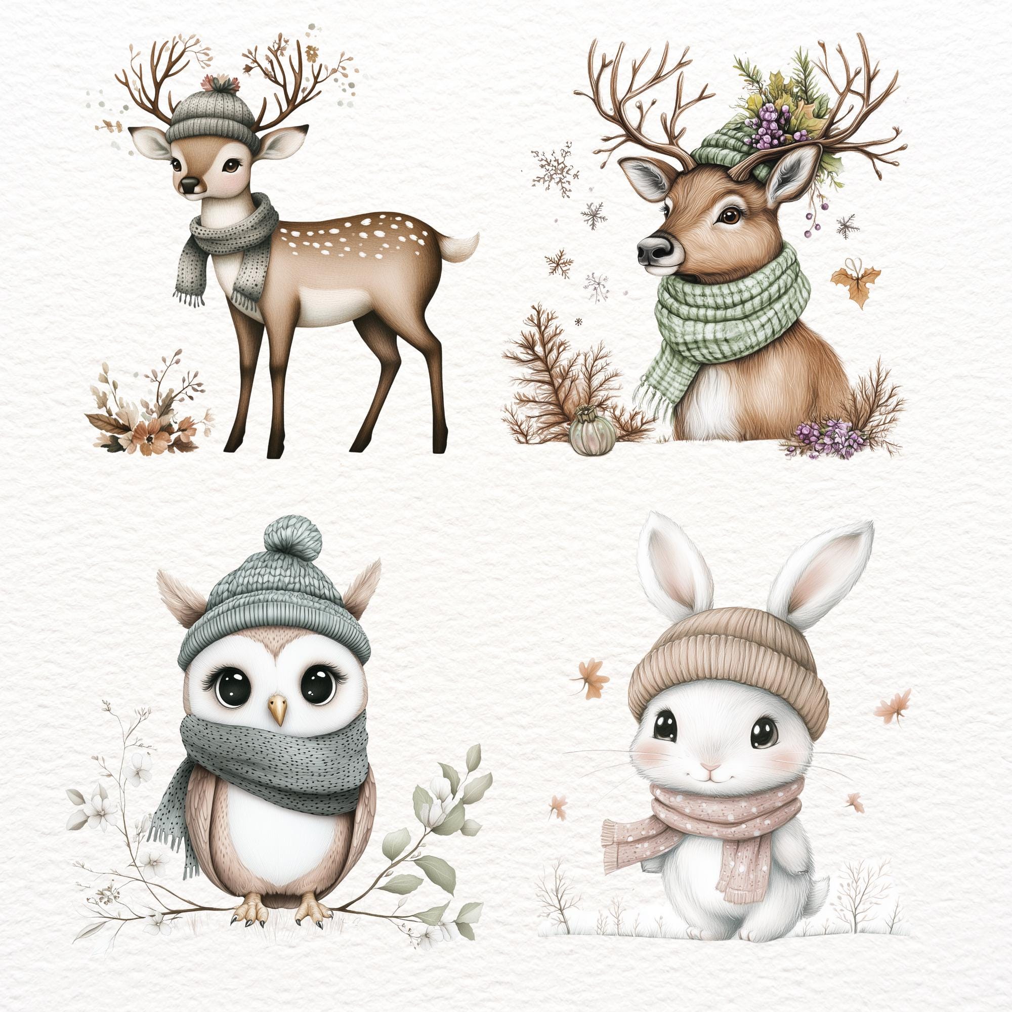 Winter Forest Animals Clipart, Watercolor Cute Adorable Animal PNG ...