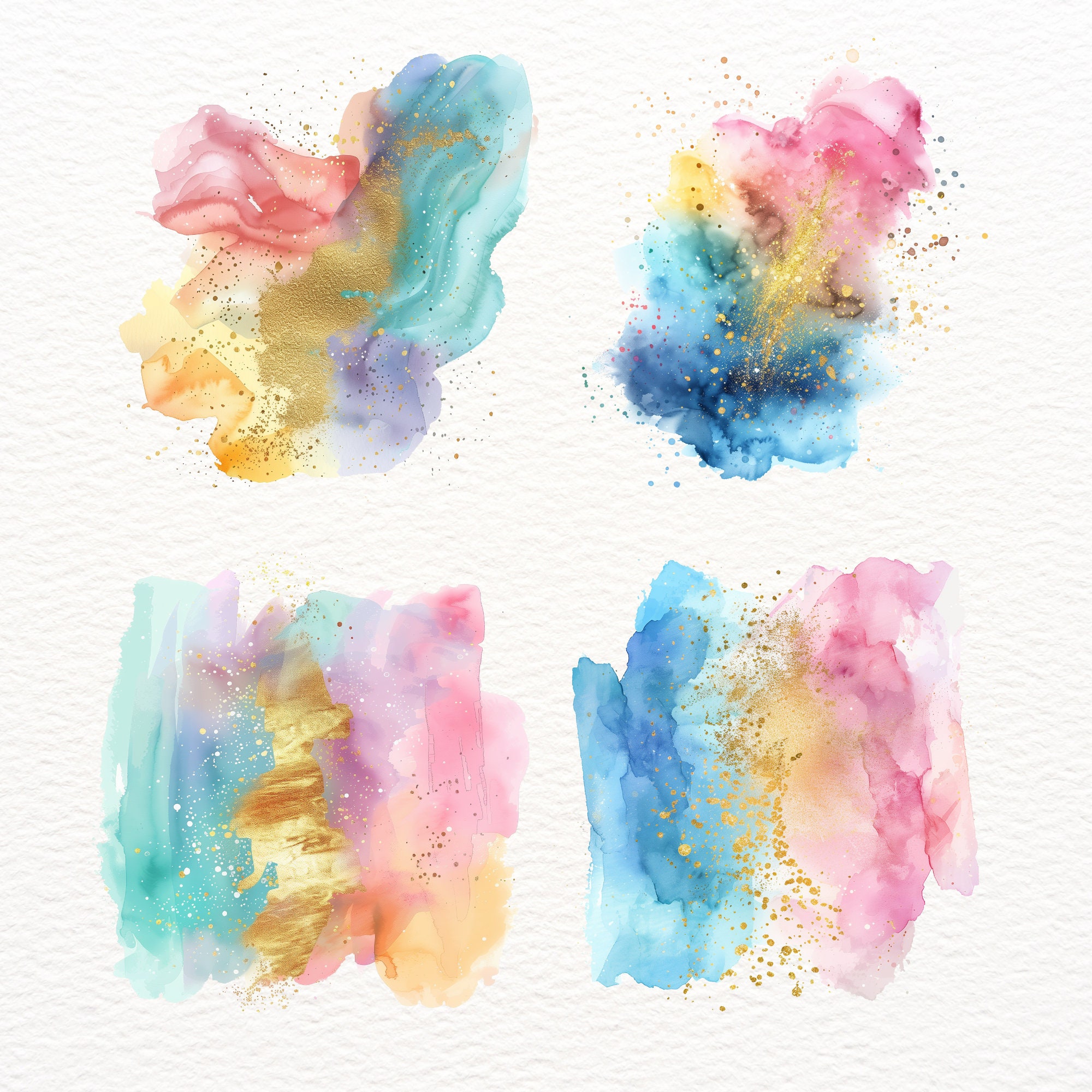 Pastel Color Splash Clipart Watercolor PNG Gold Color Stroke Graphic ...