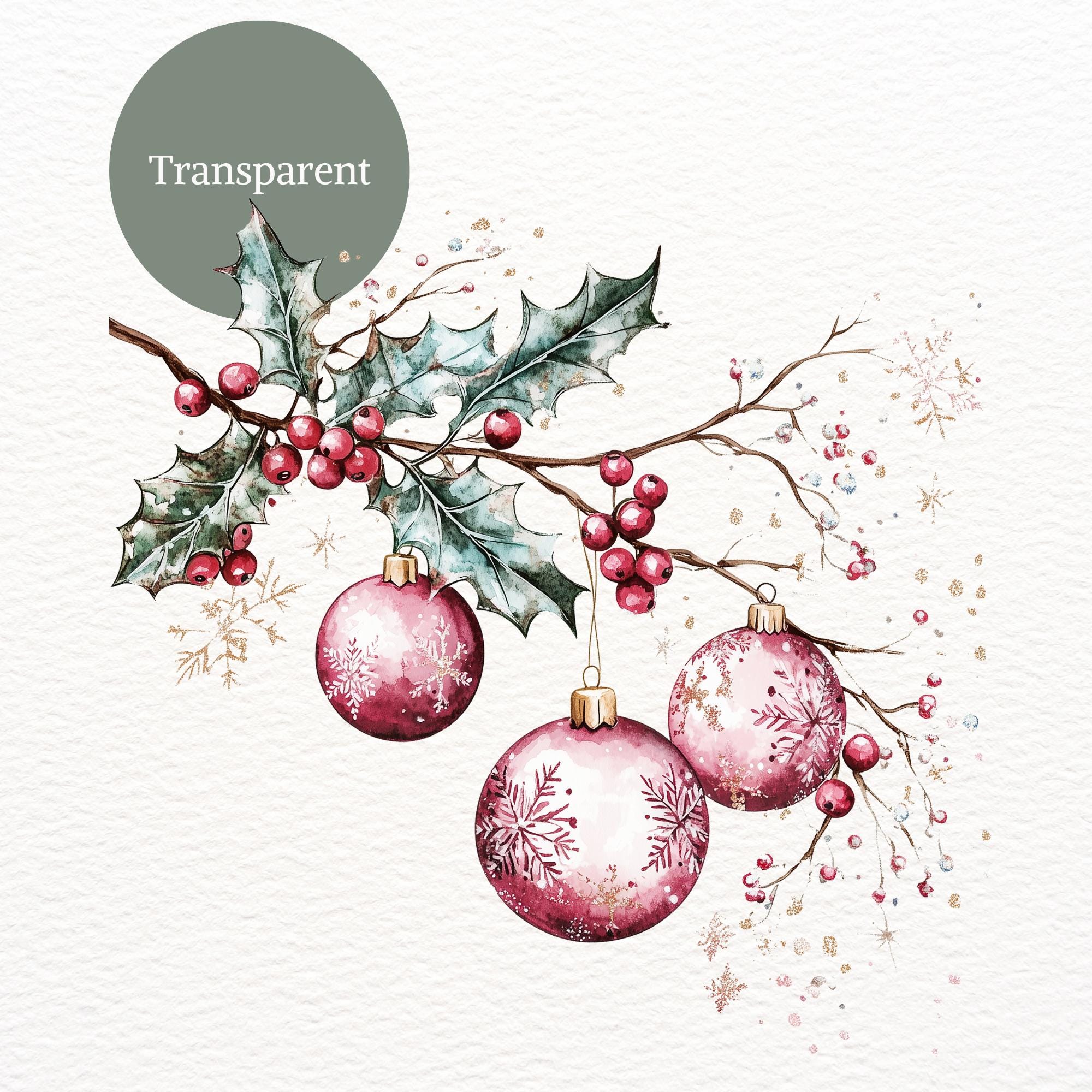 Pink Christmas Clipart, Watercolor Christmas PNG, Christmas Ornament ...