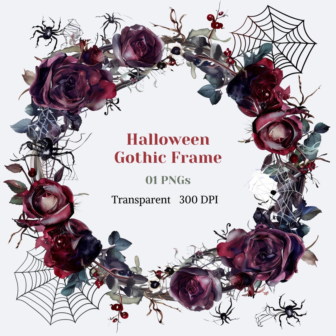Halloween Gothic Frame Clipart Gothic Flower Wreath Gothic Haunting ...